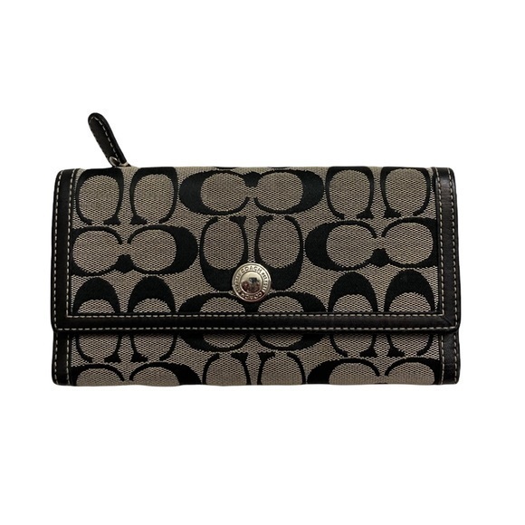 Coach | Bags | Coach Signature Black Gray Wallet | Poshmark